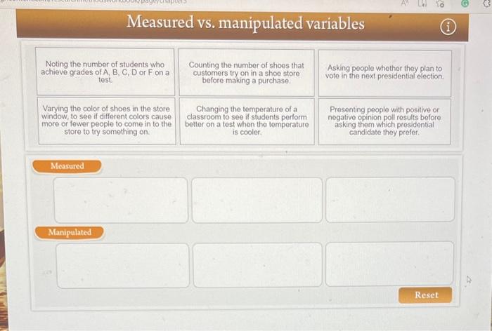Solved Measured vs. manipulated variables (i) Asking people | Chegg.com