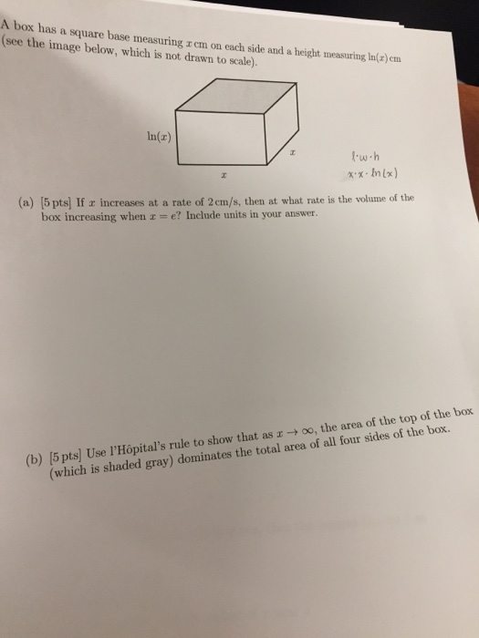 Solved A box has a quare base measuring rem on each side and | Chegg.com