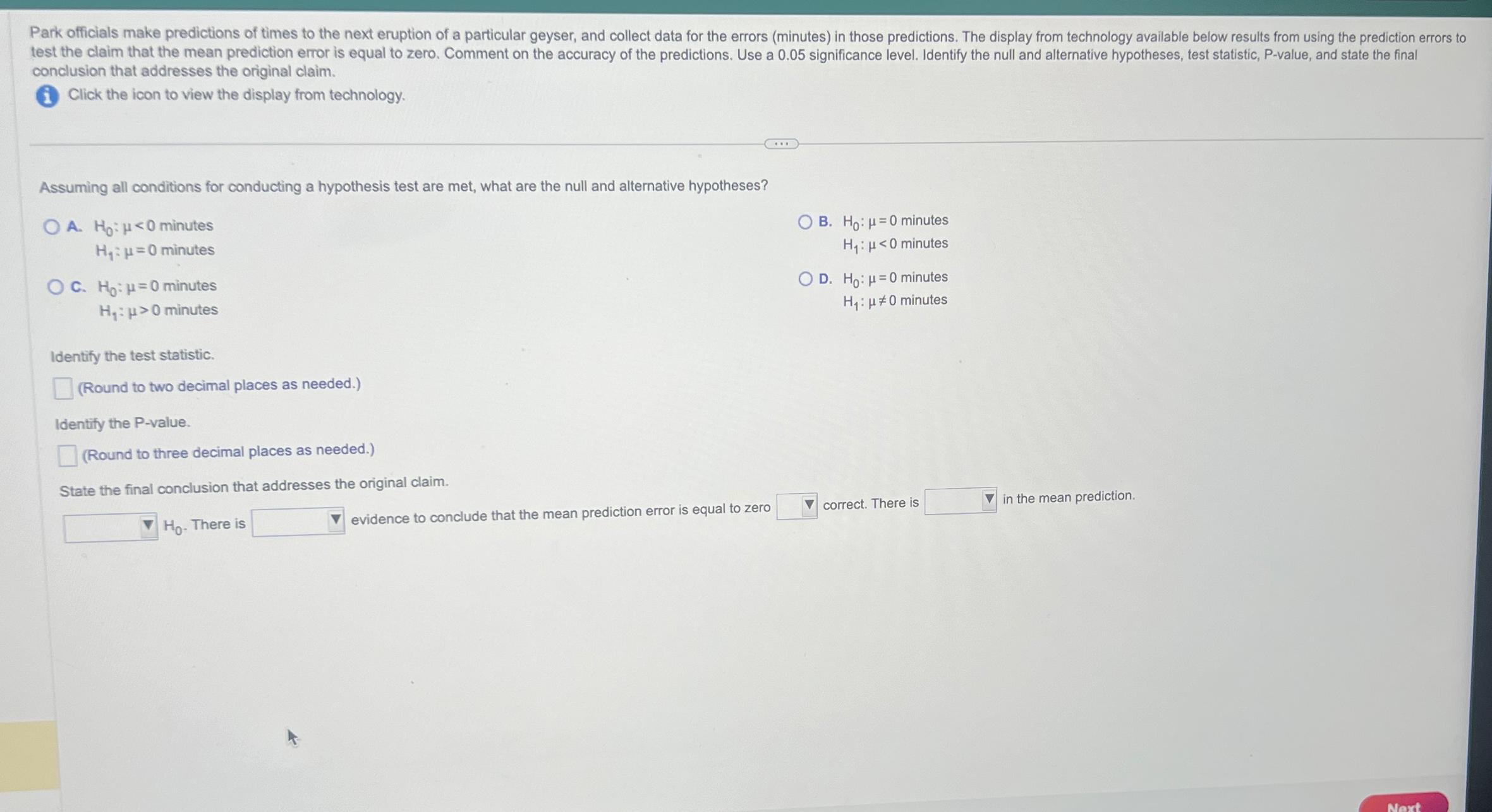 The Mean Prediction Error Is Equal To Zero Use A