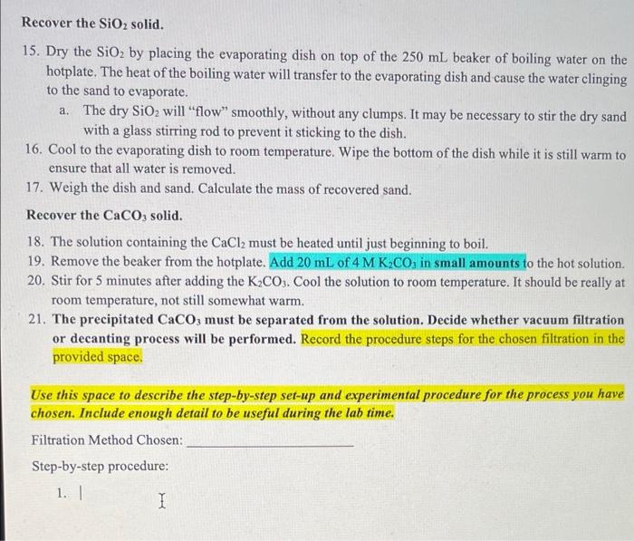 Solved pls help with Recover the CaCO3 solid part on what | Chegg.com