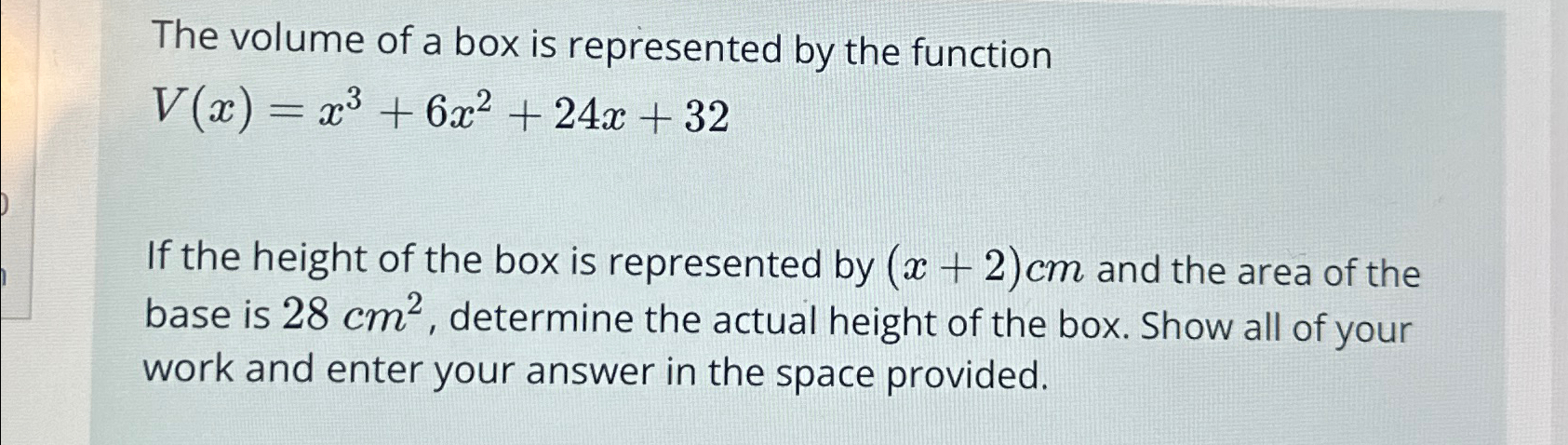 Solved The volume of a box is represented by the | Chegg.com
