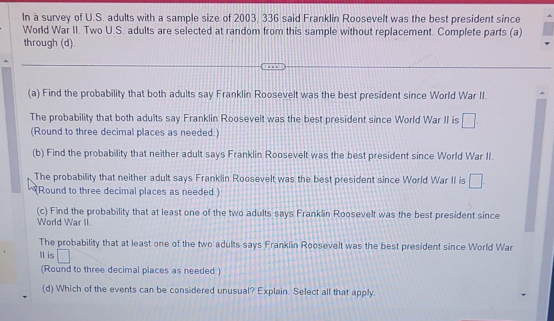 Solved In a survey of U.S. adults with a sample size of | Chegg.com