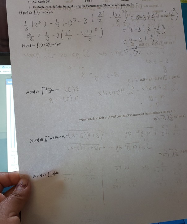 Solved ELAC Math 261 8. Evaluate cach definite integral | Chegg.com
