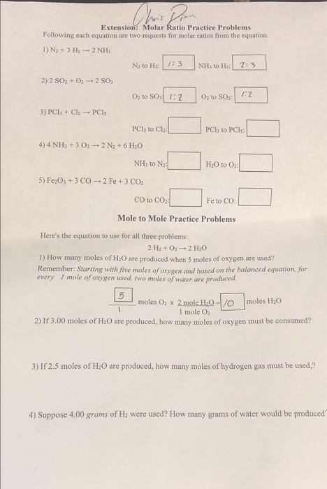 Solved Chris Dion Extension: Molar Ratio Practice Problems | Chegg.com