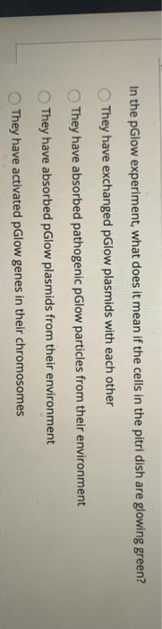 Solved In the pGlow experiment, what does it mean if the | Chegg.com