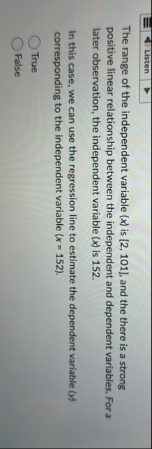 Solved ListenThe range of the independent variable ( x ) ﻿is | Chegg.com