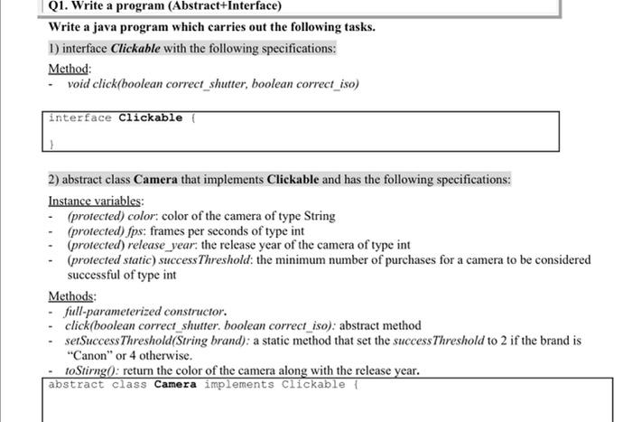 Solved Q1. Write a program (Abstract+Interface) Write a java | Chegg.com