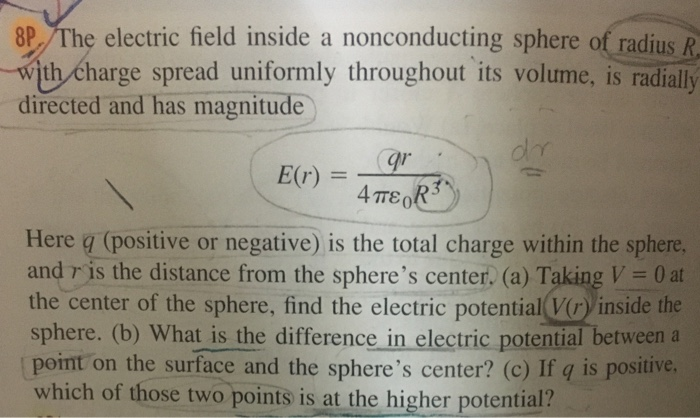 Solved 8P. The electric field inside a nonconducting sphere | Chegg.com