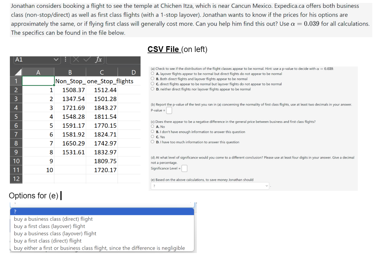 CSV File (on left)(a) ﻿Check to see if the | Chegg.com