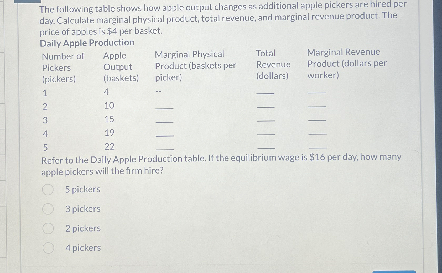 Solved The following table shows how apple output changes as | Chegg.com
