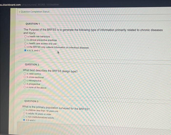 Solved The Purpose of the BRFSS is to generate the following | Chegg.com