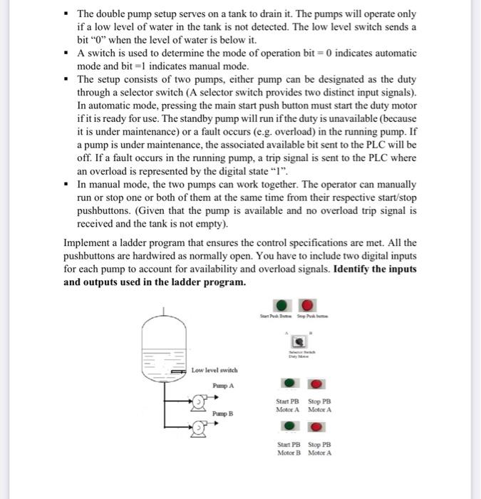Solved - The double pump setup serves on a tank to drain it. | Chegg.com