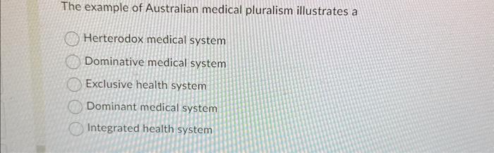 The example of Australian medical pluralism | Chegg.com