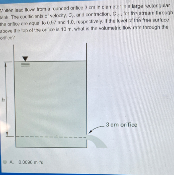 Solved Molten lead flows from a rounded orifice 3 cm in | Chegg.com
