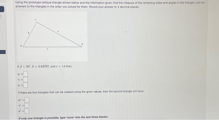 Solved Using the prototype oblique triangle shown below and | Chegg.com