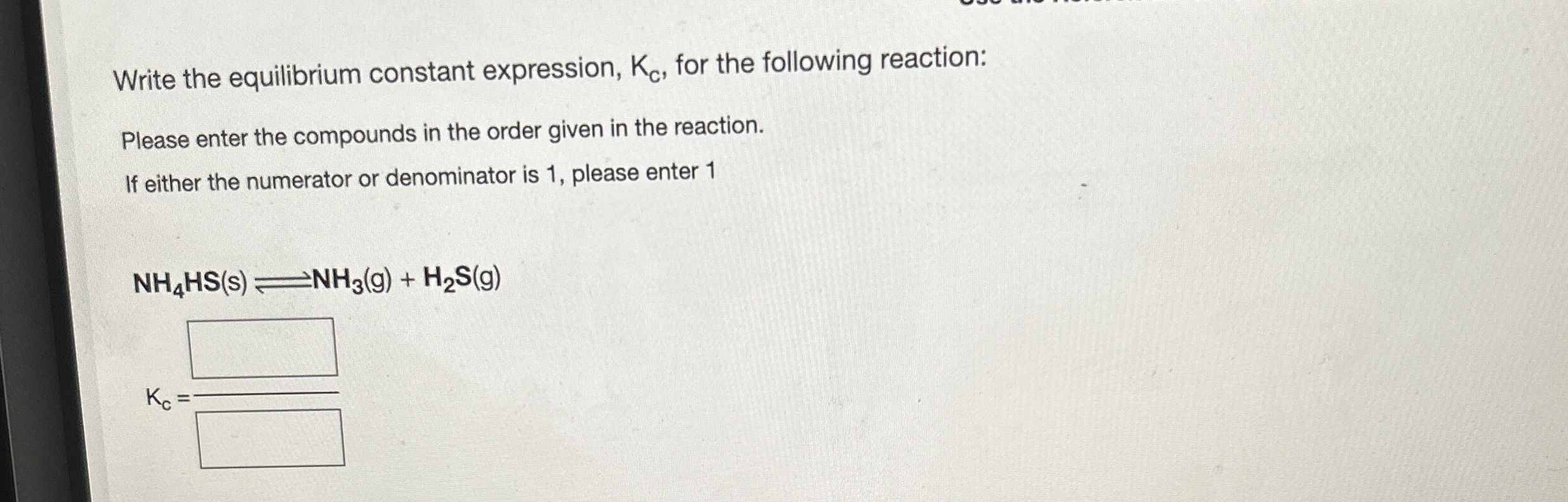 Solved Write the equilibrium constant expression, KC, ﻿for | Chegg.com