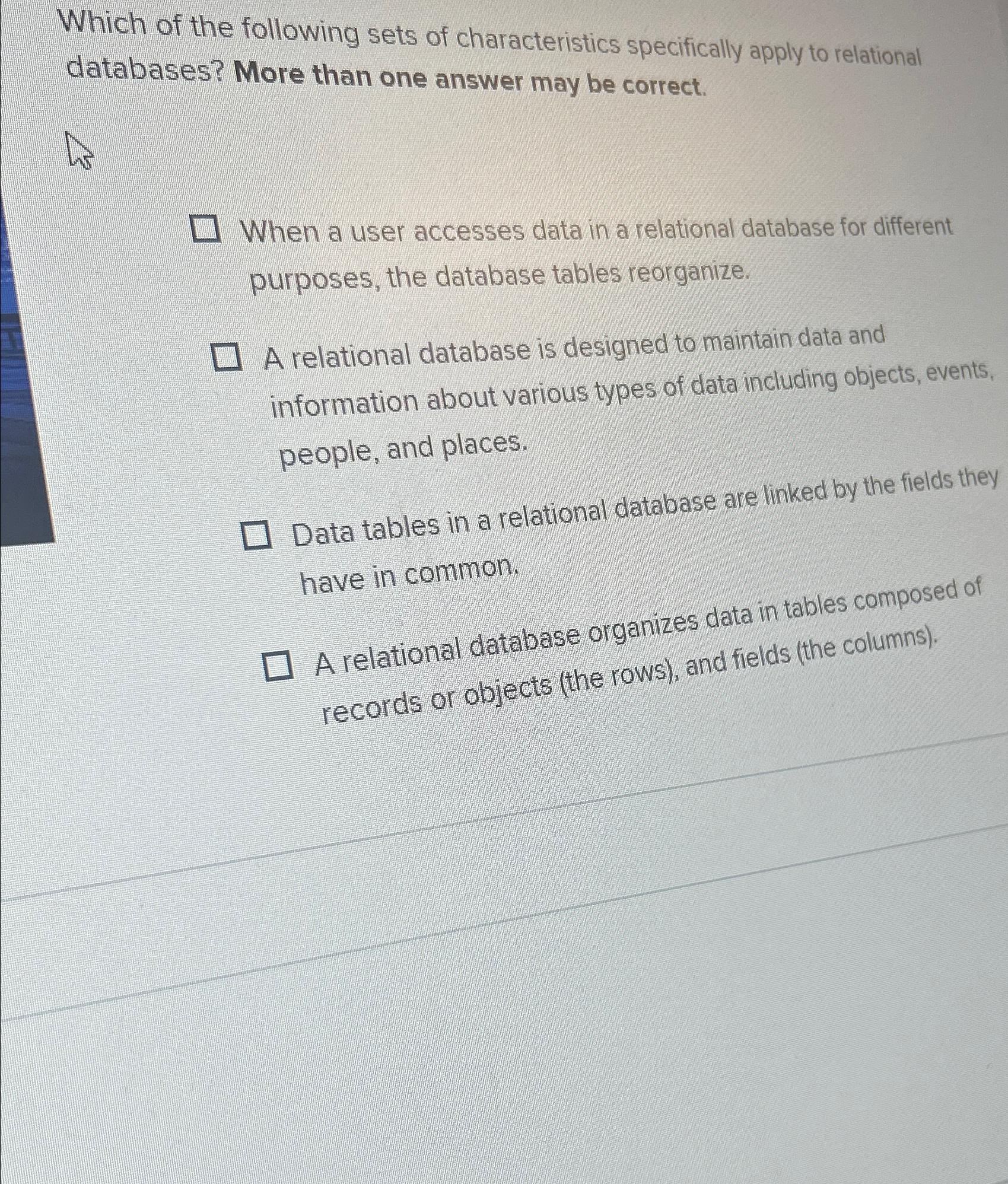 Solved Which of the following sets of characteristics | Chegg.com
