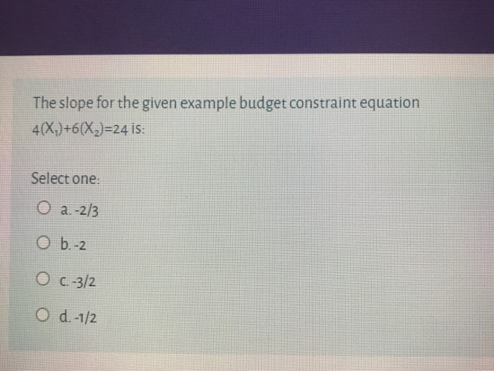 Solved The slope for the given example budget constraint | Chegg.com