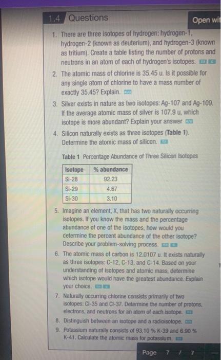 Solved 1. There are three isotopes of hydrogen: hydrogen-1. | Chegg.com