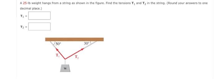 Solved A 25-lb weight hangs from a string as shown in the | Chegg.com