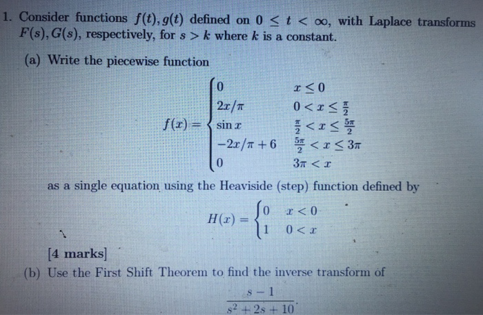 Solved 1. Consider functions f(t),g(t) defined on 0