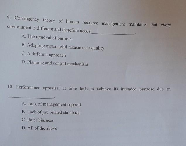 Solved 9. Contingency theory of human resource management | Chegg.com