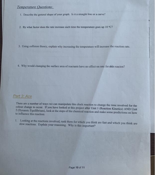 Solved Temperature Data and Observations: 1. The experiment | Chegg.com