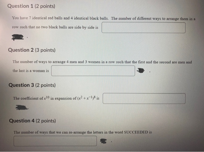 Solved Question 1 (2 points) You have 7 identical red balls | Chegg.com