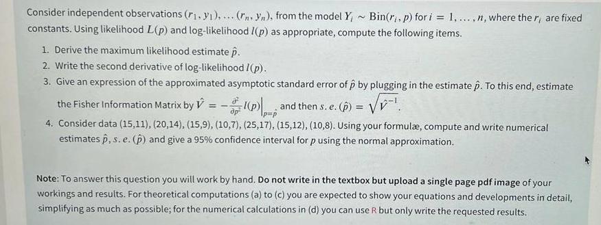 Solved Consider independent observations | Chegg.com