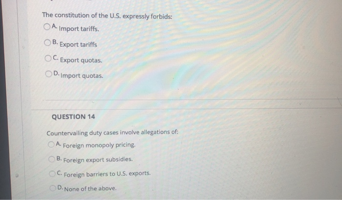 Solved The constitution of the U.S. expressly forbids: A | Chegg.com