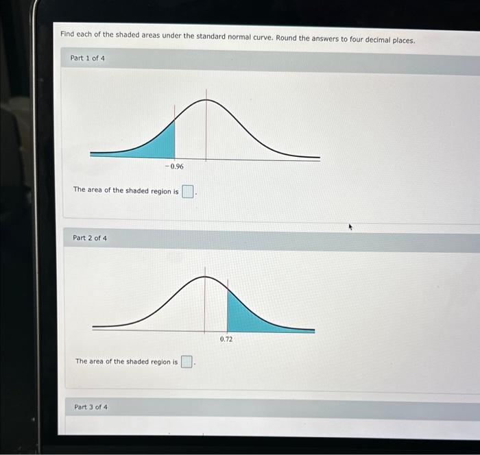 Solved Find each of the shaded areas under the standard | Chegg.com
