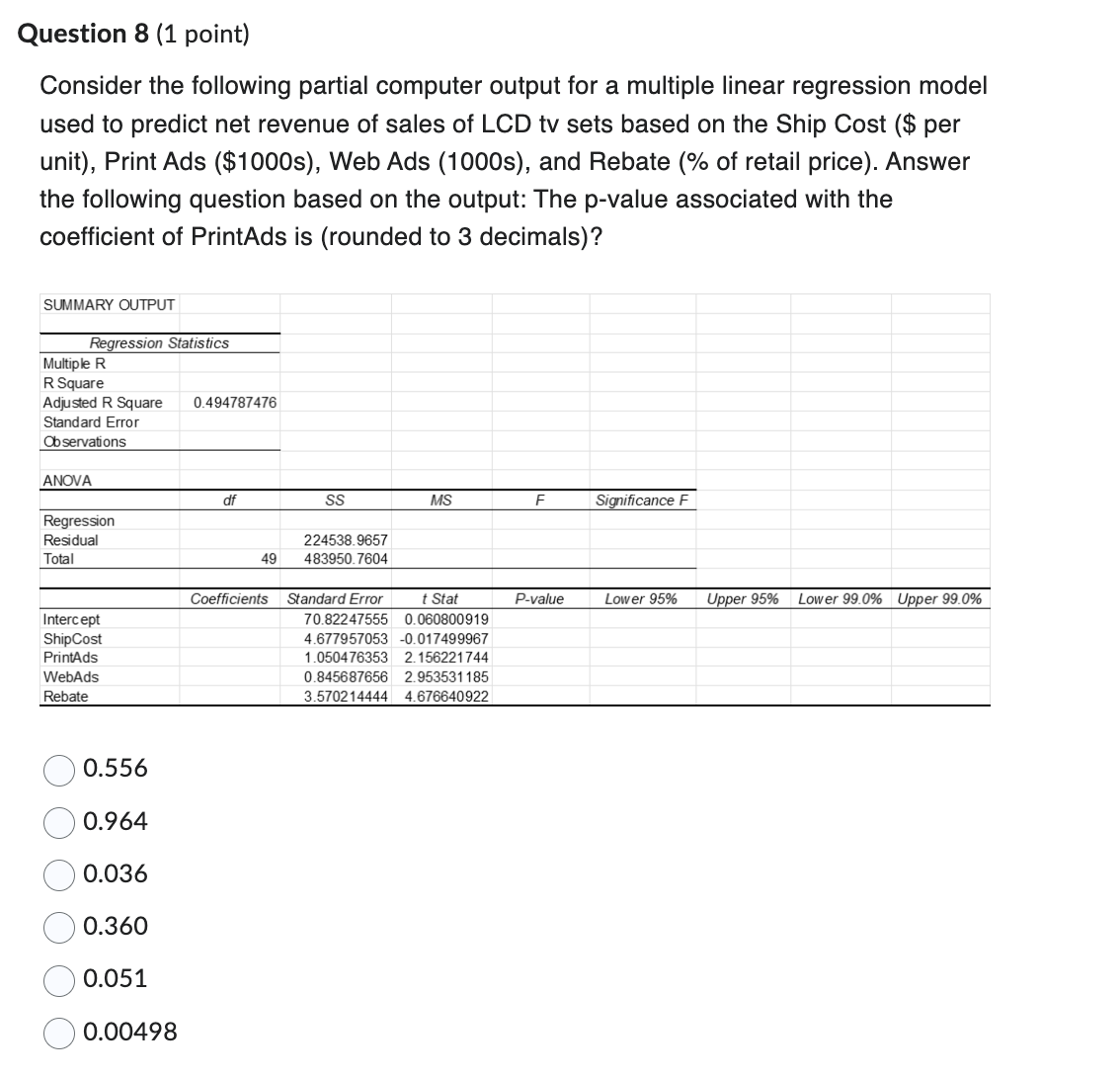 Solved Question 8 (1 ﻿point)Consider the following partial | Chegg.com