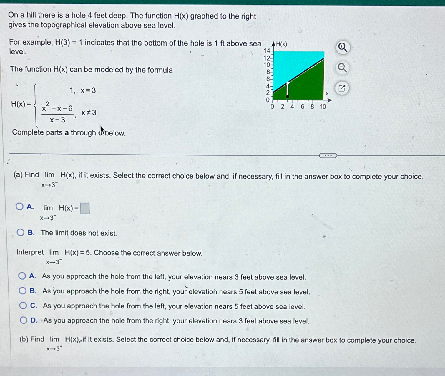 Solved On a hill there is a hole 4 ﻿feet deep. The function | Chegg.com