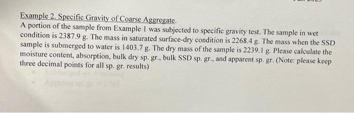Example 2. Specific Gravity of Coarse Aggregate. A | Chegg.com