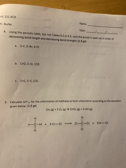 Solved HE 201 ACD oms Mr. Burke Name: 9160 Date: - 4. Using | Chegg.com
