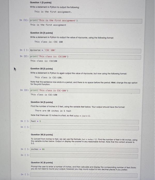 Solved Wite A Statement In Python To Output The Following 8601