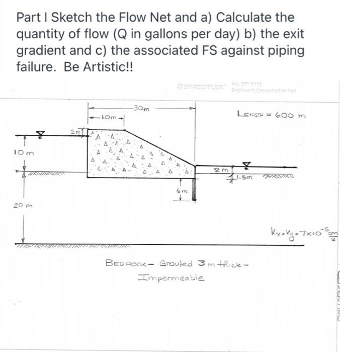 Solved Part I Sketch the Flow Net and a) Calculate the | Chegg.com