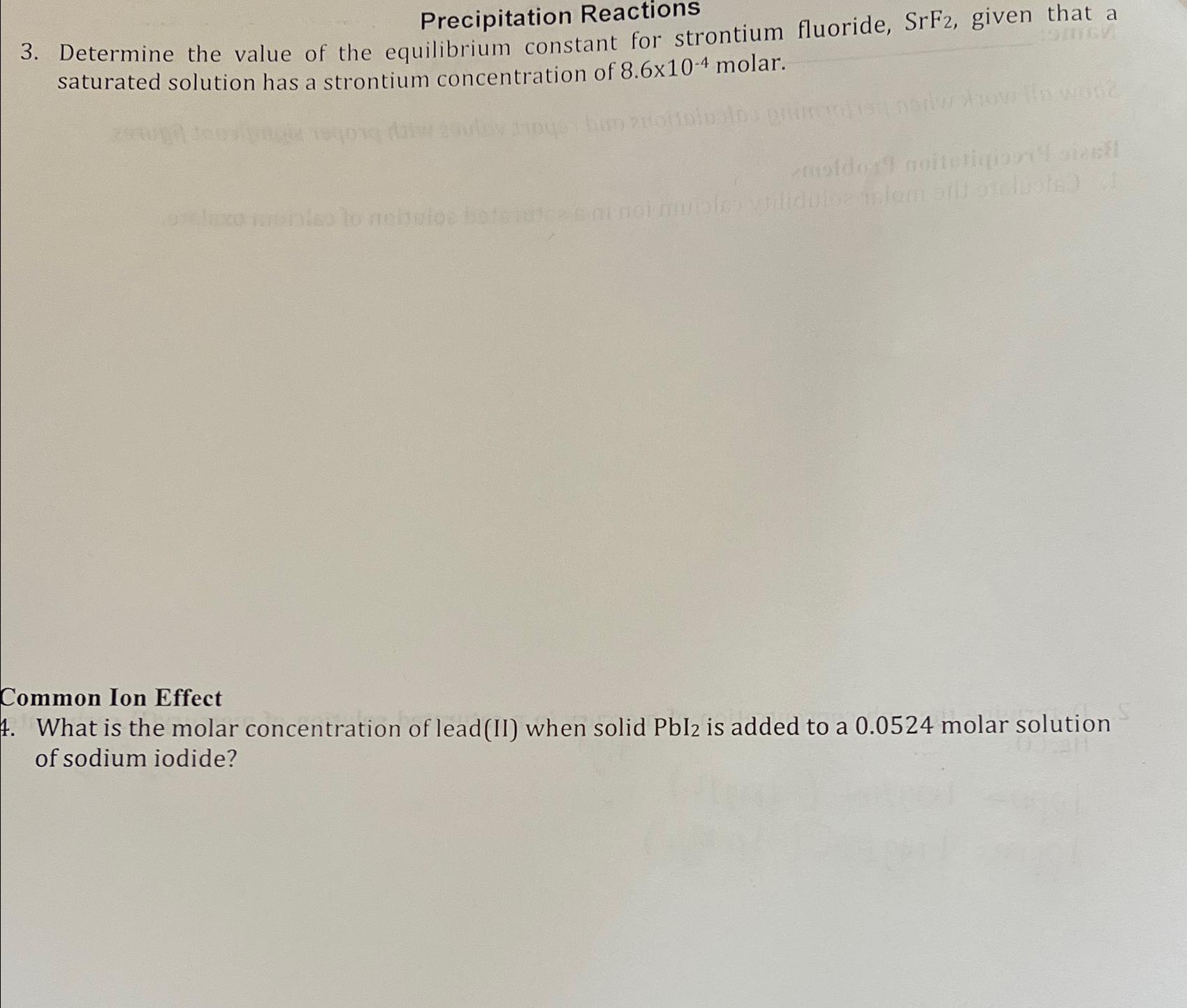 Solved Precipitation Reactions3. ﻿Determine the value of the | Chegg.com