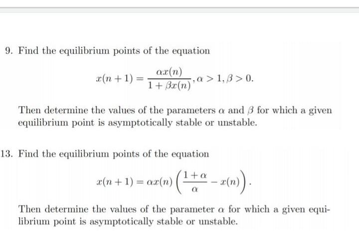 Solved 9. Find the equilibrium points of the equation | Chegg.com