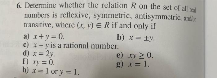 Solved 6. Determine whether the relation R on the set of all | Chegg.com