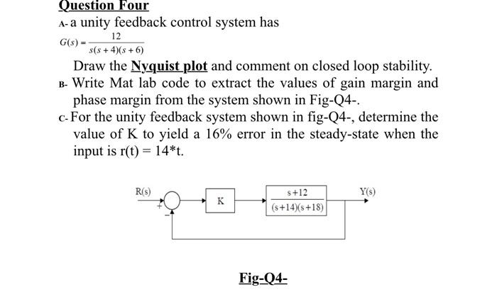 Solved Question Four A- a unity feedback control system has | Chegg.com