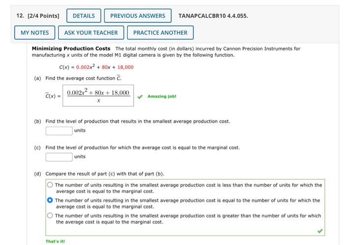 Solved Minimizing Production Costs The total monthly cost | Chegg.com