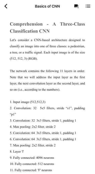 Solved Comprehension - A Three-Class Classification CNN | Chegg.com