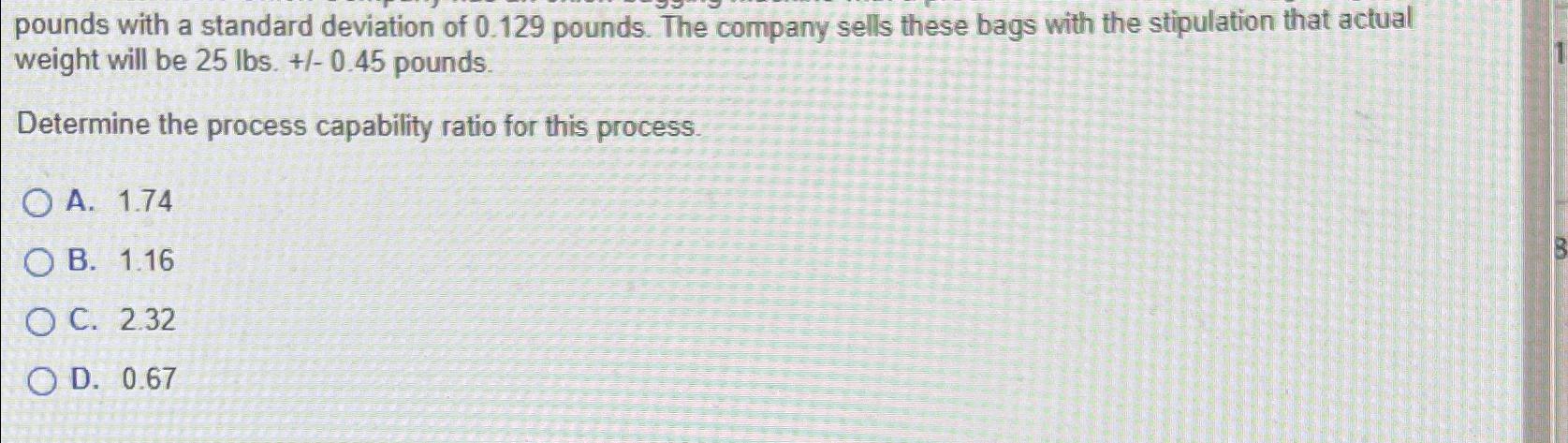 Solved pounds with a standard deviation of 0.129 ﻿pounds. | Chegg.com