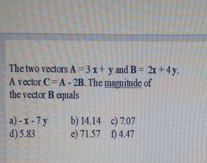 Solved The two vectors A=3 x + y and B= 2x+4y. A vector C=A | Chegg.com