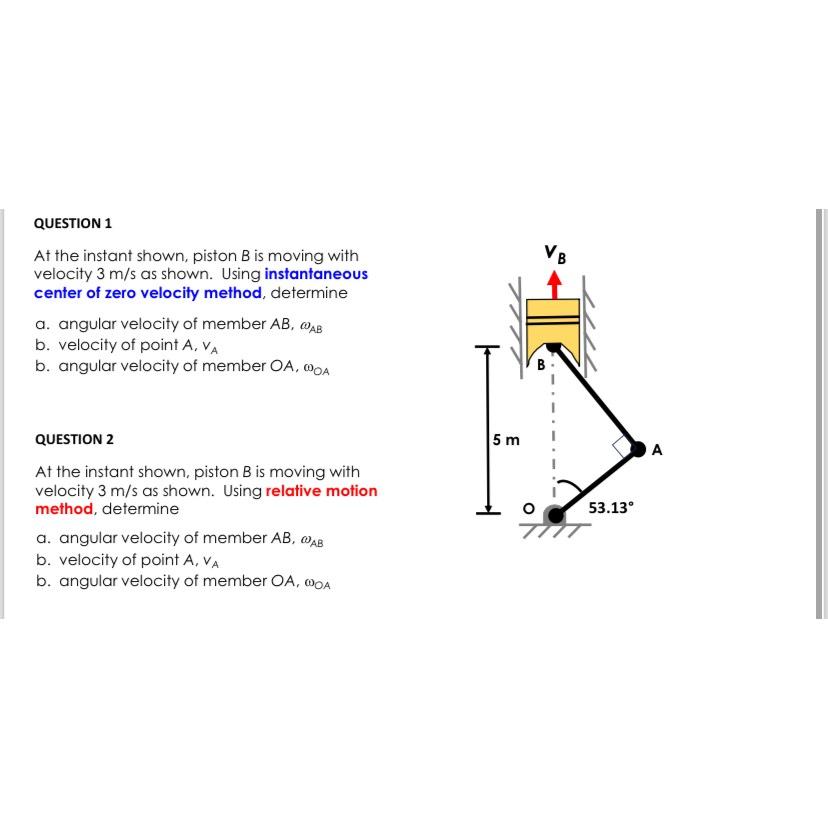 Solved QUESTION 1At the instant shown, piston B ﻿is moving | Chegg.com