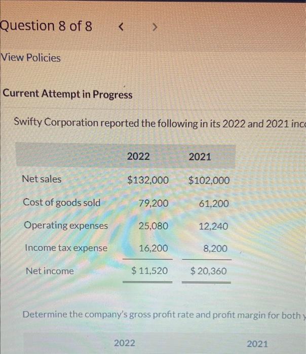Solved View Policies Current Attempt in Progress Swifty | Chegg.com