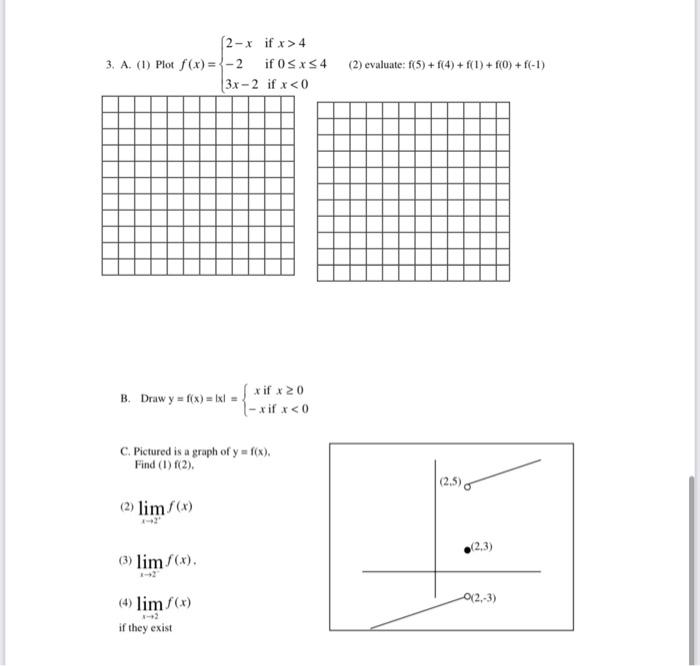 Solved 3. A. (1) Plot f(x)=⎩⎨⎧2−x−23x−2 if x>4 if 0≤x≤4 if | Chegg.com