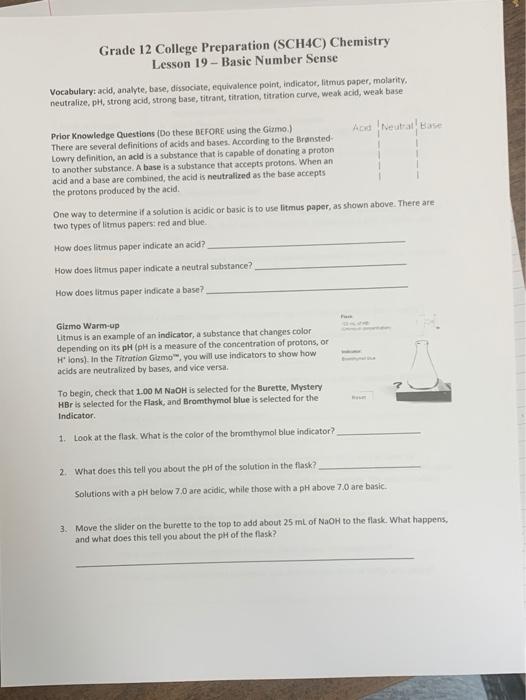 Solved Grade 12 College Preparation (SCH4C) Chemistry Lesson | Chegg.com