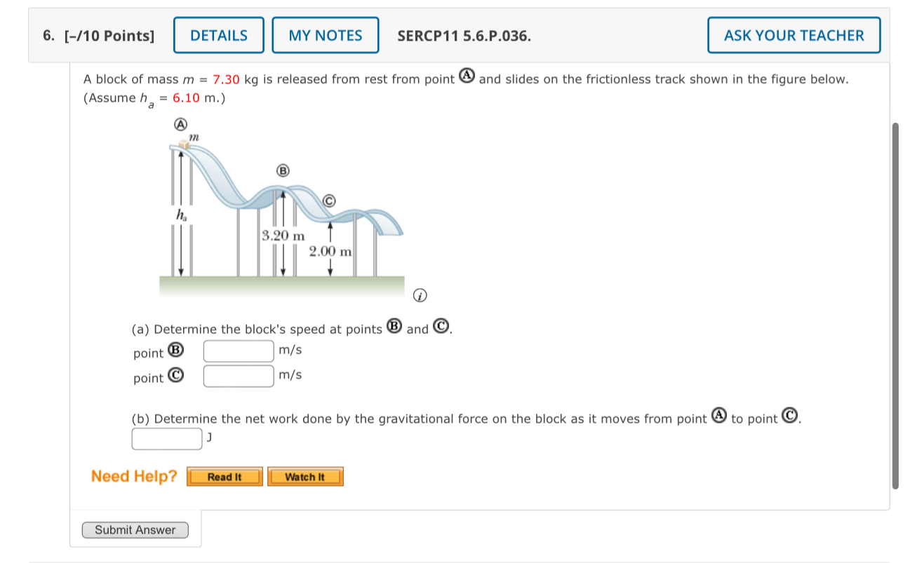Solved [-/10 ﻿Points]SERCP11 5.6.P.036.A block of mass | Chegg.com